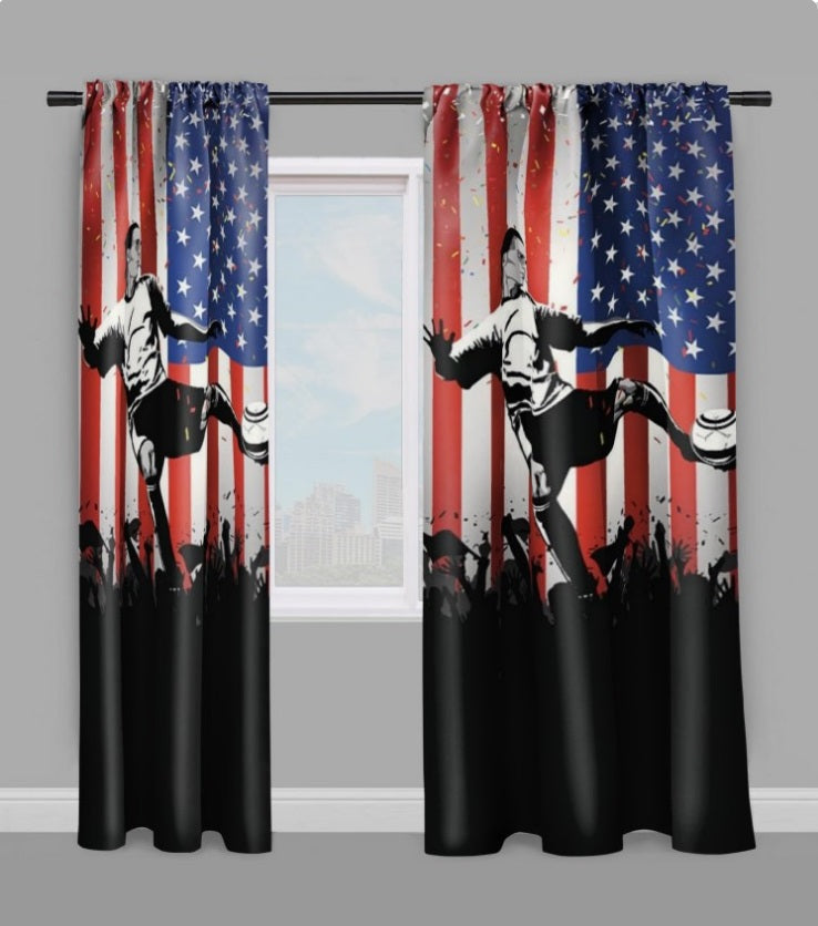 Tissu au mètre motif Foot USA ballon drapeau Américain Football rideau ...