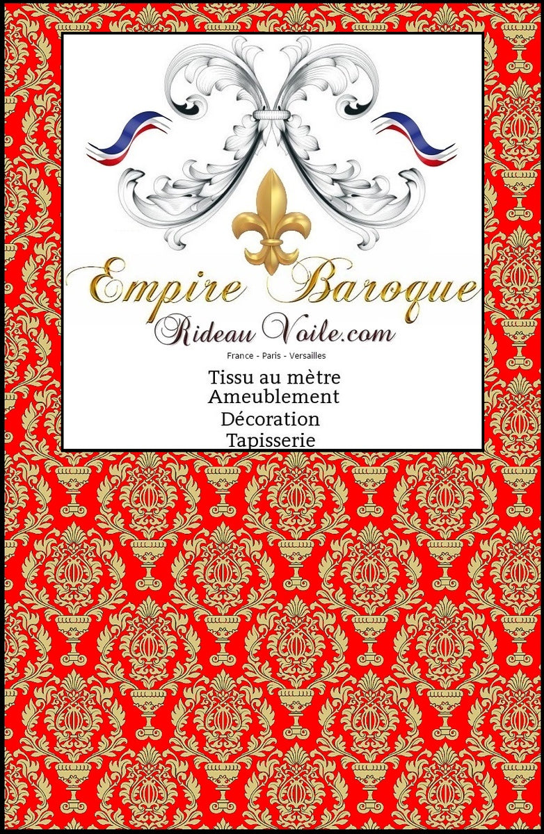 Tissu Imprimé Damassé rideaux voilages ameublement Baroque rouge or mè ...